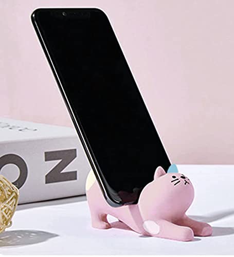 Lifexquisiter Pink Cat Smartphone Stand for Desk, Cute Kawaii Phone Holder for iPad, iPhone, Huawei,Samsung, Xiaomi, 2 in 1 Lovely Animal Desktop Ornaments Home Decor with Smartphone Stand