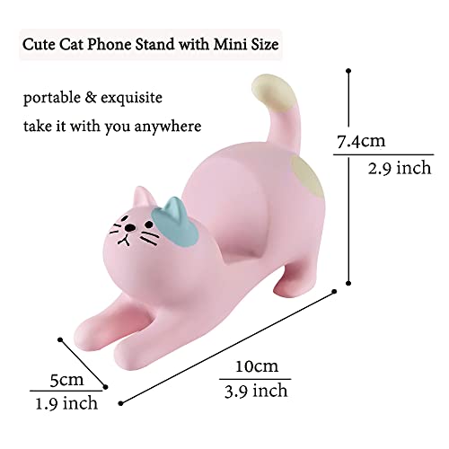 Lifexquisiter Pink Cat Smartphone Stand for Desk, Cute Kawaii Phone Holder for iPad, iPhone, Huawei,Samsung, Xiaomi, 2 in 1 Lovely Animal Desktop Ornaments Home Decor with Smartphone Stand