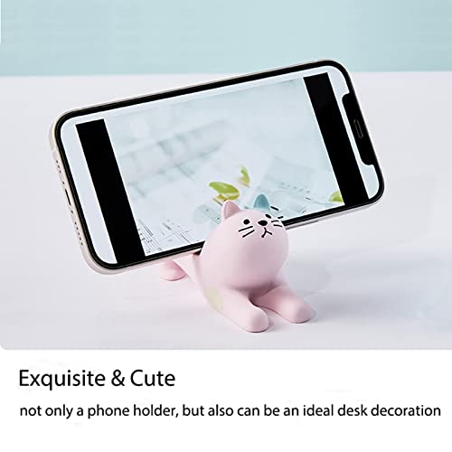 Lifexquisiter Pink Cat Smartphone Stand for Desk, Cute Kawaii Phone Holder for iPad, iPhone, Huawei,Samsung, Xiaomi, 2 in 1 Lovely Animal Desktop Ornaments Home Decor with Smartphone Stand