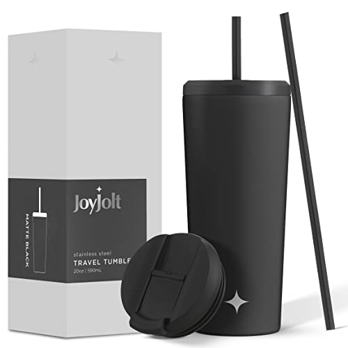 JoyJolt Triple Insulated 20oz Tumbler with Lid and Straw (2 Each) Vacuum Double Wall Stainless Steel Tumbler, Copper Lined for 12Hr Hold/Cold Drinks. Leakproof Water Bottle, Tea or Iced Coffee Cup