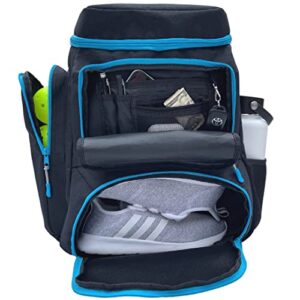 pickleball backpack for men and women - fits 2 to 4 paddles - shoe compartment, fence hook, storage pockets for 2 water bottles, pickleballs, clothing, racquet/paddle storage - pickleball bag