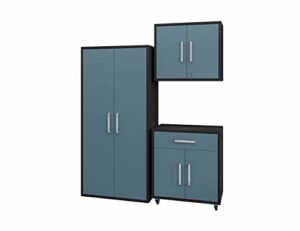 manhattan comfort eiffel 3-piece storage garage set in matte black and aqua blue