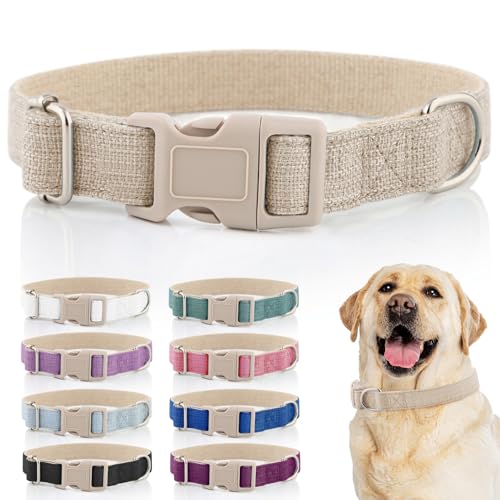 DCSP Pets - Dog Collar – Heavy-Duty Dog Collar for Small Dogs, Medium and Large – Eco-Friendly Natural Fabric – Durable and Skin-Friendly – Soft Dog Collar for All Breeds (Medium, Khaki)