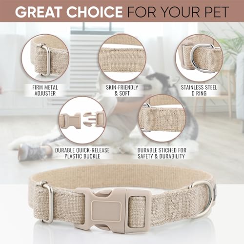 DCSP Pets - Dog Collar – Heavy-Duty Dog Collar for Small Dogs, Medium and Large – Eco-Friendly Natural Fabric – Durable and Skin-Friendly – Soft Dog Collar for All Breeds (Medium, Khaki)