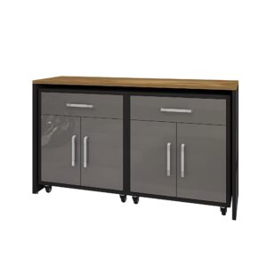 Manhattan Comfort Eiffel Garage Work Station Set of 3 in Matte Black and Gray