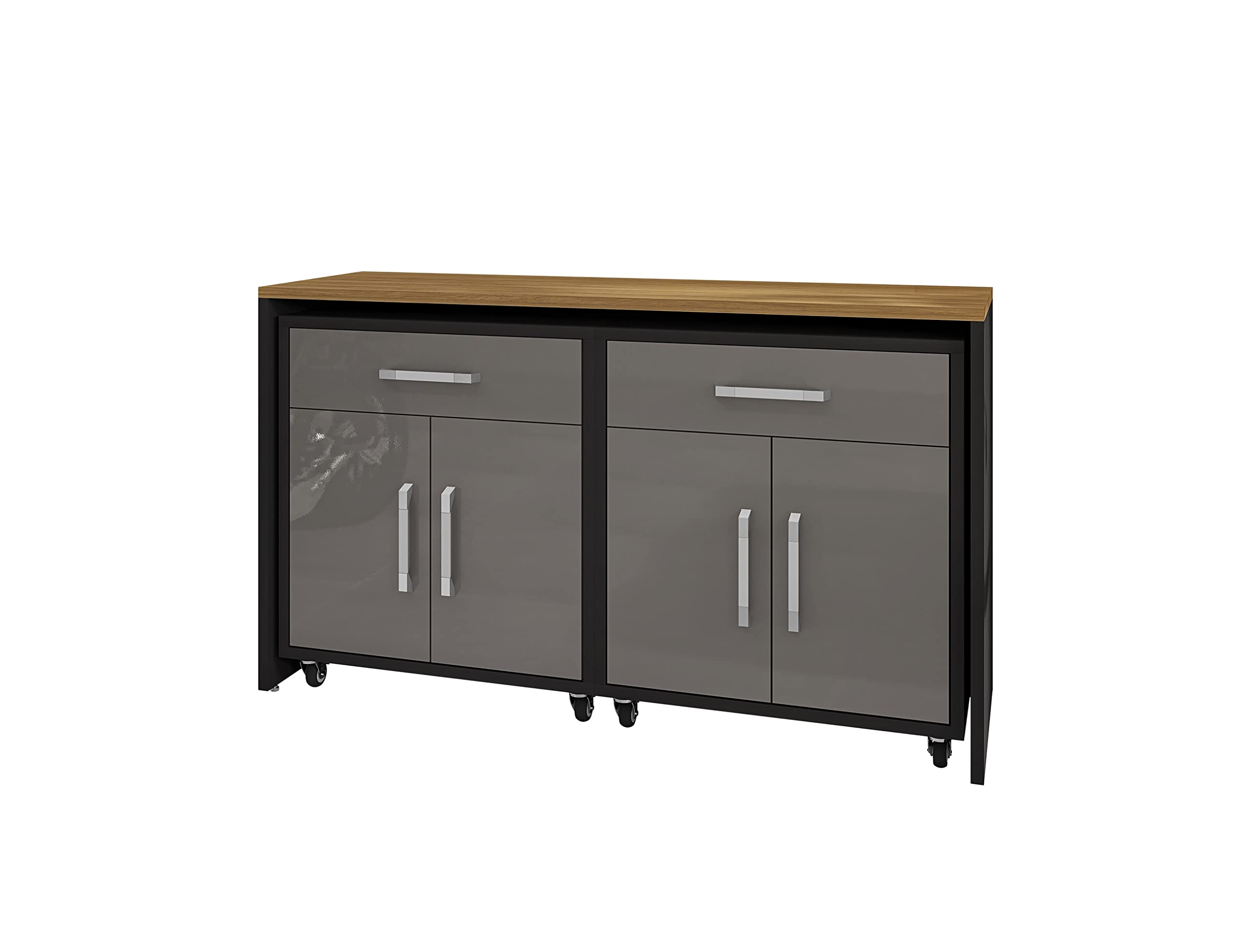 Manhattan Comfort Eiffel Garage Work Station Set of 3 in Matte Black and Gray