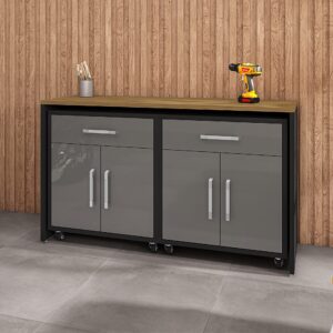 Manhattan Comfort Eiffel Garage Work Station Set of 3 in Matte Black and Gray