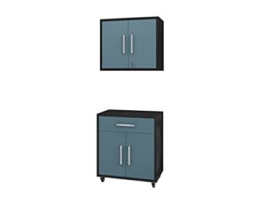 manhattan comfort eiffel 2-piece storage garage set in matte black and aqua blue