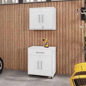 Manhattan Comfort Eiffel 2-Piece Storage Garage Set in White