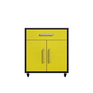 Manhattan Comfort Eiffel 3-Piece Storage Garage Set in Matte Black and Yellow