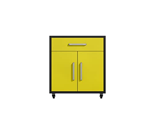 Manhattan Comfort Eiffel 3-Piece Storage Garage Set in Matte Black and Yellow