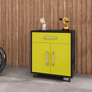 Manhattan Comfort Eiffel 3-Piece Storage Garage Set in Matte Black and Yellow