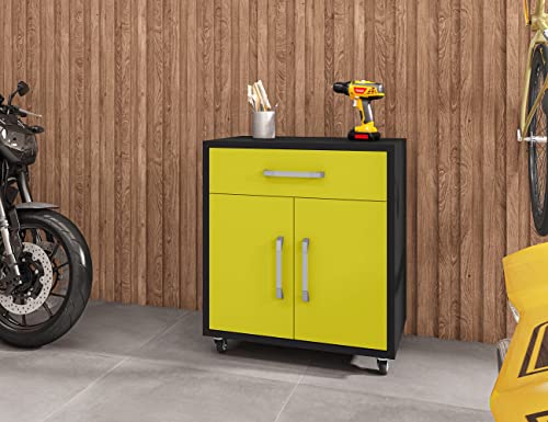 Manhattan Comfort Eiffel 3-Piece Storage Garage Set in Matte Black and Yellow