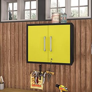 Manhattan Comfort Eiffel 3-Piece Storage Garage Set in Matte Black and Yellow