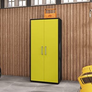 Manhattan Comfort Eiffel 3-Piece Storage Garage Set in Matte Black and Yellow