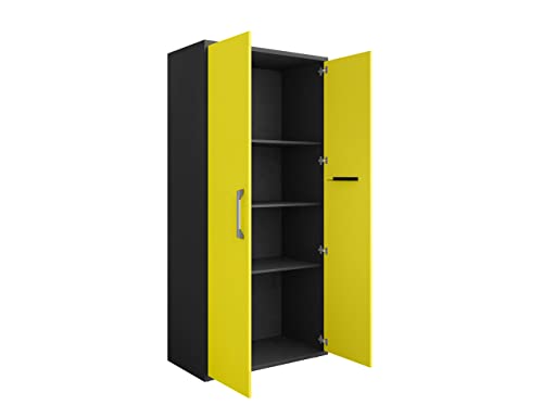 Manhattan Comfort Eiffel 3-Piece Storage Garage Set in Matte Black and Yellow