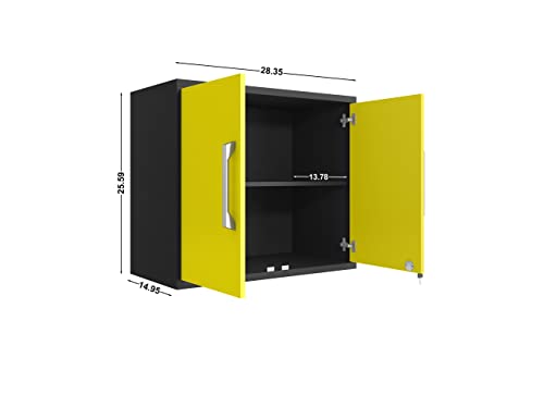 Manhattan Comfort Eiffel 3-Piece Storage Garage Set in Matte Black and Yellow