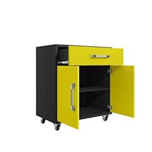 Manhattan Comfort Eiffel 3-Piece Storage Garage Set in Matte Black and Yellow