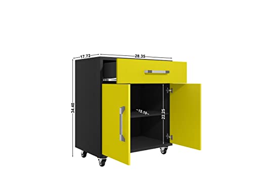 Manhattan Comfort Eiffel 3-Piece Storage Garage Set in Matte Black and Yellow