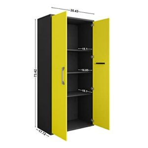 Manhattan Comfort Eiffel 3-Piece Storage Garage Set in Matte Black and Yellow