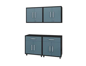 manhattan comfort eiffel 4-piece garage storage set in matte black and aqua blue