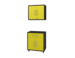 manhattan comfort eiffel 2-piece storage garage set in matte black and yellow