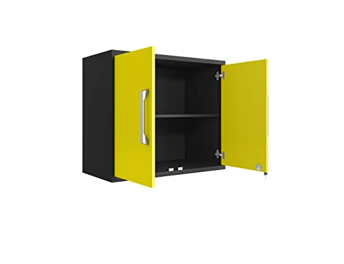 Manhattan Comfort Eiffel 2-Piece Storage Garage Set in Matte Black and Yellow