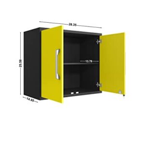 Manhattan Comfort Eiffel 2-Piece Storage Garage Set in Matte Black and Yellow