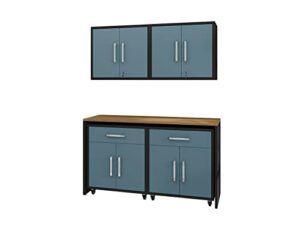 manhattan comfort eiffel 5-piece garage storage set in matte black and aqua blue