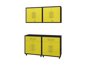 manhattan comfort eiffel 4-piece garage storage set in matte black and yellow