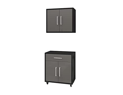 Manhattan Comfort Eiffel Garage Cabinets and Storage System, Set of 2, Matte Black and Grey