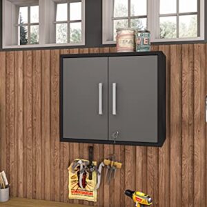 Manhattan Comfort Eiffel Garage Cabinets and Storage System, Set of 2, Matte Black and Grey