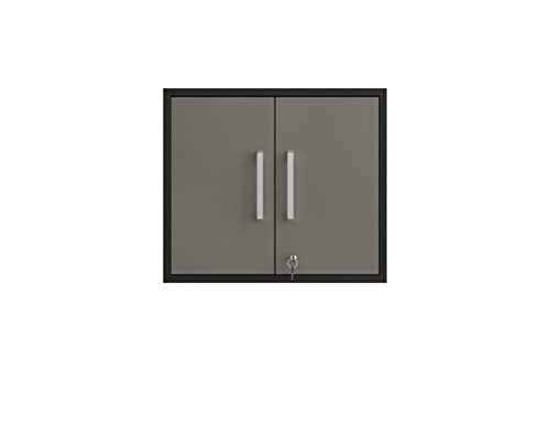 Manhattan Comfort Eiffel Garage Cabinets and Storage System, Set of 2, Matte Black and Grey