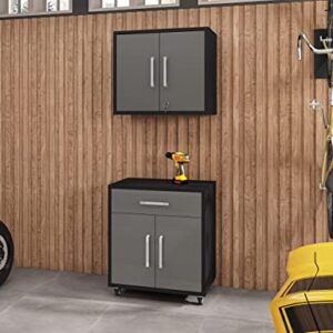 Manhattan Comfort Eiffel Garage Cabinets and Storage System, Set of 2, Matte Black and Grey