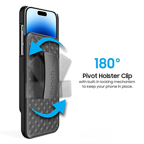 Aduro Combo Case with Kickstand & Holster for iPhone 14 Pro Max, Slim Shell & Swivel Belt Clip Holster, with Built-in Kickstand for Apple iPhone 14 Pro Max (6.7") 2022