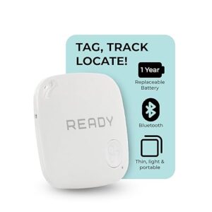 ready supplies - mini luggage tracker, slim key tracker and item locator, compact bluetooth tags, close proximity tracking up to 270 ft, replaceable battery, 1 pack, white