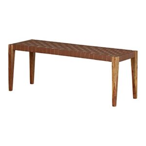 South Shore Balka Woven Leather Bench, Brown