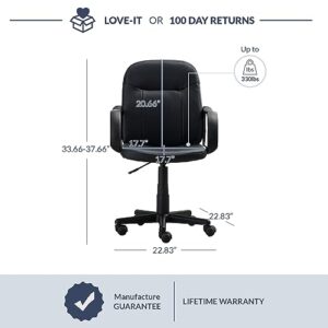 BELLEZE Faux Leather Computer Desk with Arms, Mid Back Ergonomic Executive Office Task Chair, Adjustable with Swivel for Home Workstation - Harper (Black)