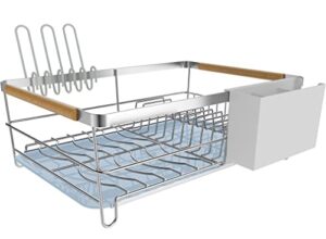 fliors dish drying rack stainless steel, dish racks for ditchen counter, rotating spout, detachable draining board, scratch proof, rust proof, dish rack for cups, cutlery and cutting boards