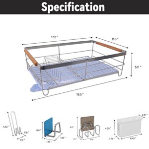 FLIORS Dish Drying Rack Stainless Steel, Dish Racks for Ditchen Counter, Rotating Spout, Detachable Draining Board, Scratch Proof, Rust Proof, Dish Rack for Cups, Cutlery and Cutting Boards