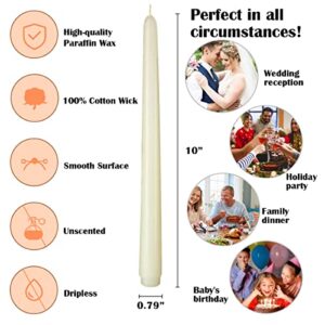 20 Packs Ivory Taper Candles 10 Inch Tall Unscented Dripless Dinner Candlesticks for Wedding Party Home - 8 Hour Burn Time