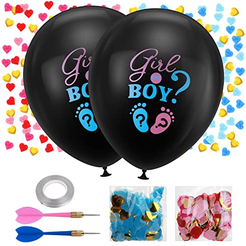 2 Pieces Gender Reveal Balloon with Confetti and Darts, 36inch Large Confetti Balloons Boy or Girl Black Balloons with Ribbons for Party Supplies Gender Reveal Decorations