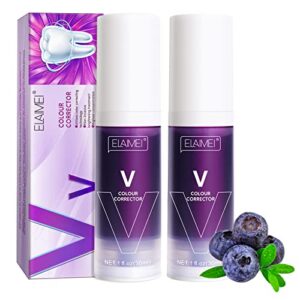 2 pack purple toothpaste for teeth whitening, v-34 color corrector toothpaste for sensitive teeth, remove stains, improve teeth brightness & reduce yellowing travel friendly innovative pump design