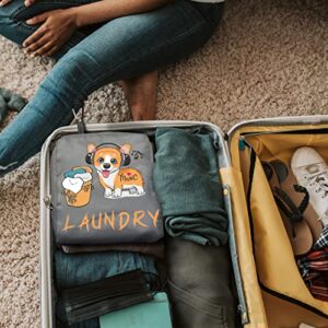 Travel Laundry Bags with Handles and Carabiner, Foldable Dirty Laundry Travel Bag with Cute Corgi Pattern, 24"L X 21"W Dirty Clothes Bag for Traveling,College Laundry Bag, Corgi Gifts for Corgi Lovers