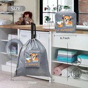 Travel Laundry Bags with Handles and Carabiner, Foldable Dirty Laundry Travel Bag with Cute Corgi Pattern, 24"L X 21"W Dirty Clothes Bag for Traveling,College Laundry Bag, Corgi Gifts for Corgi Lovers