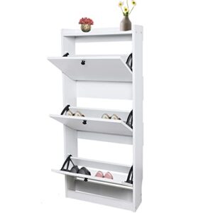 zhfeisy 3 tier shoe cabinet shoe storage cabinet tipping bucket design shoe cabinet white shoe rack for entryway hallway