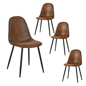 dreamlify dining chairs set of 4 - mid century modern side chair lounge chairs 4 pcs with comfortable pu cushion seat back metal legs for living room, kitchen dining room, rustic brown