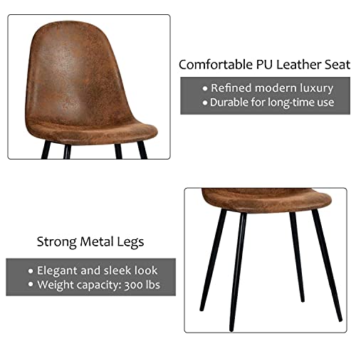 dreamlify Dining Chairs Set of 4 - Mid Century Modern Side Chair Lounge Chairs 4 PCS with Comfortable PU Cushion Seat Back Metal Legs for Living Room, Kitchen Dining Room, Rustic Brown