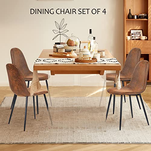 dreamlify Dining Chairs Set of 4 - Mid Century Modern Side Chair Lounge Chairs 4 PCS with Comfortable PU Cushion Seat Back Metal Legs for Living Room, Kitchen Dining Room, Rustic Brown