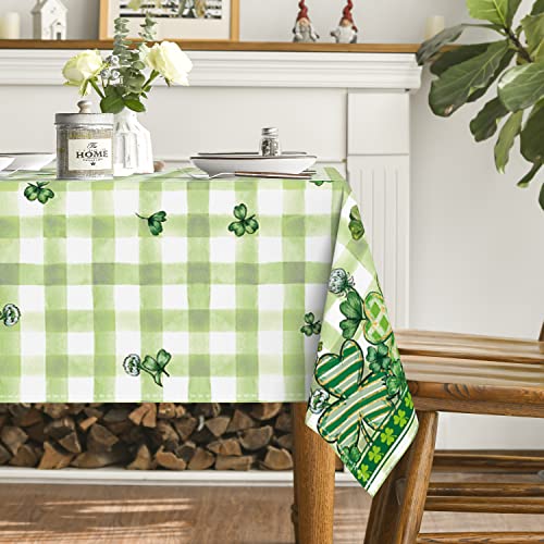 Horaldaily St. Patrick's Day Tablecloth 60x84 Inch, Buffalo Plaid Pot Shamrock Table Cover for Party Picnic Dinner Decor